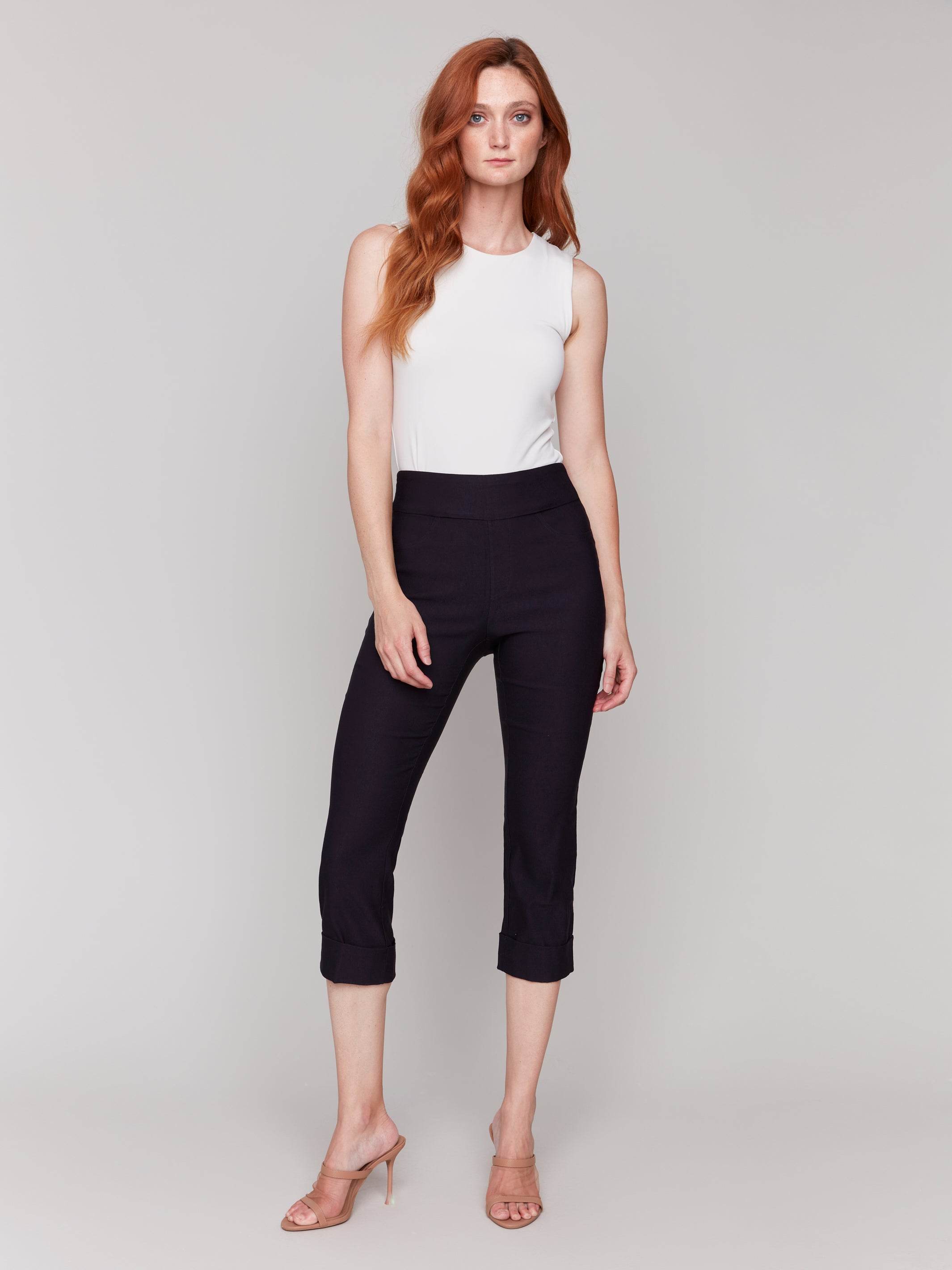 Solid Pull On Stretch Cropped Cuffed Pant Style CB5259T – Dream Pants